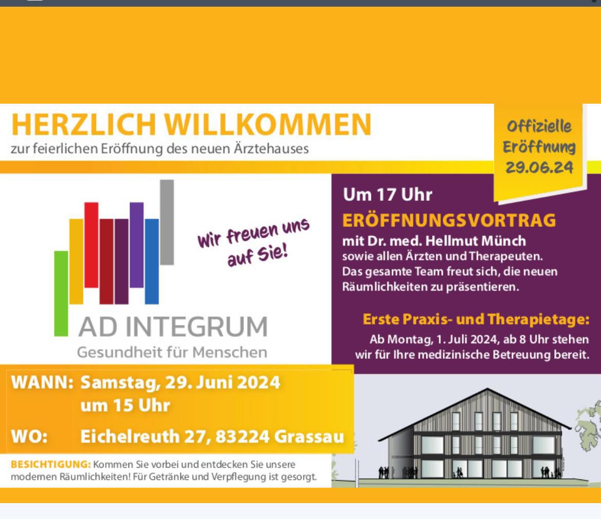 Am Samstag, 29.Juni Tag der offenen Tür im neuen Ärztehaus “Ad Integrum ...