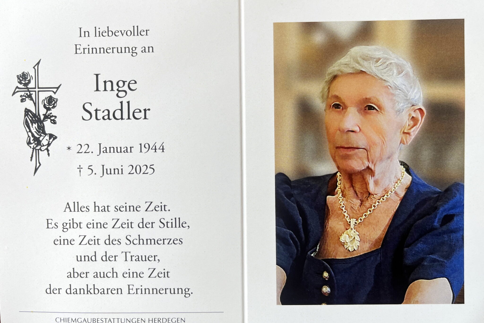 Trauer um Inge Stadler aus Prien – Samerberger Nachrichten